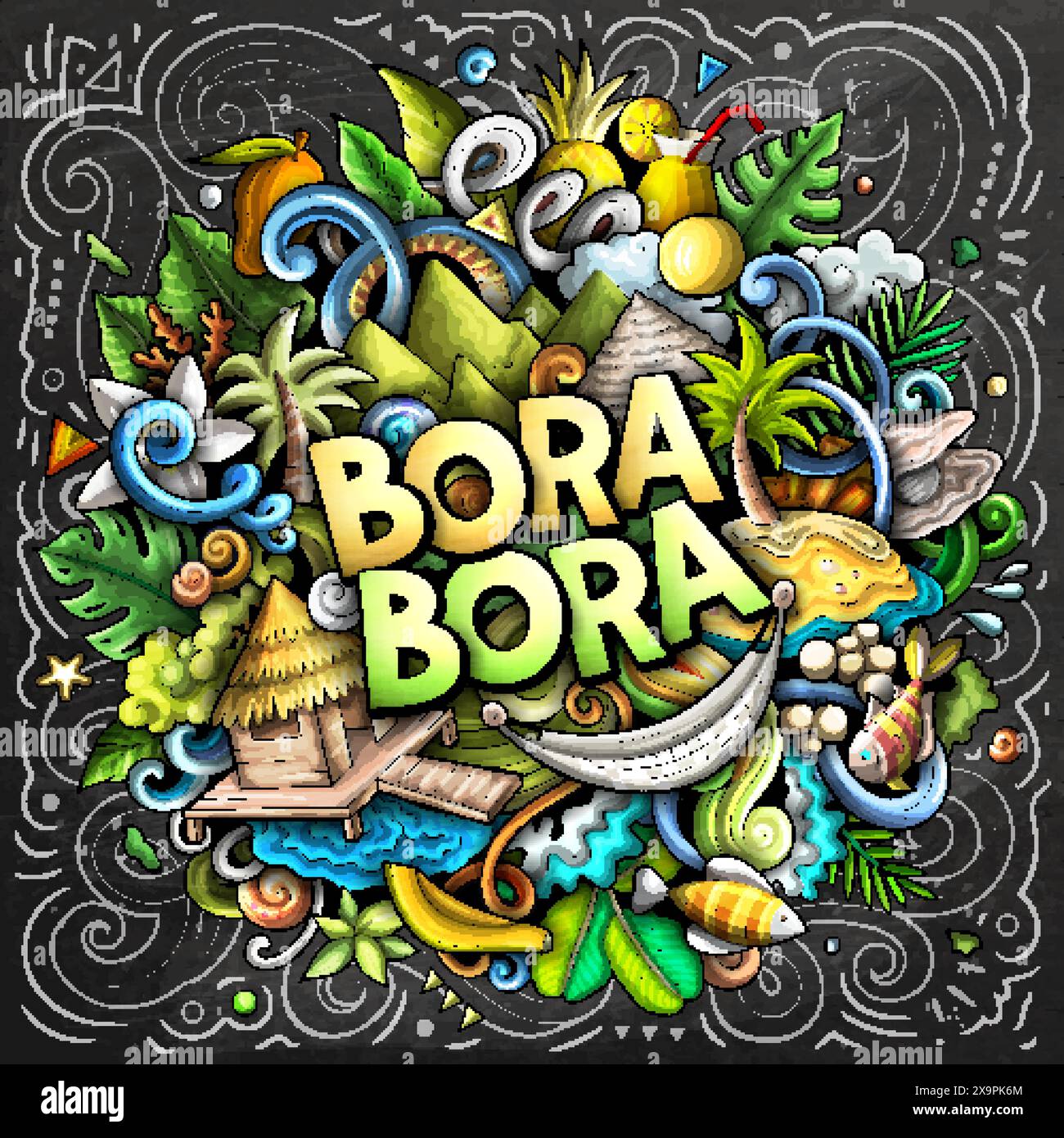 Bora-Bora hand drawn cartoon doodle illustration. Creative funny vector ...