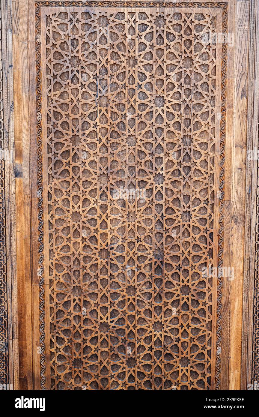 arabic Uzbek Islamic patterns ornament with stars on a modern wooden ...