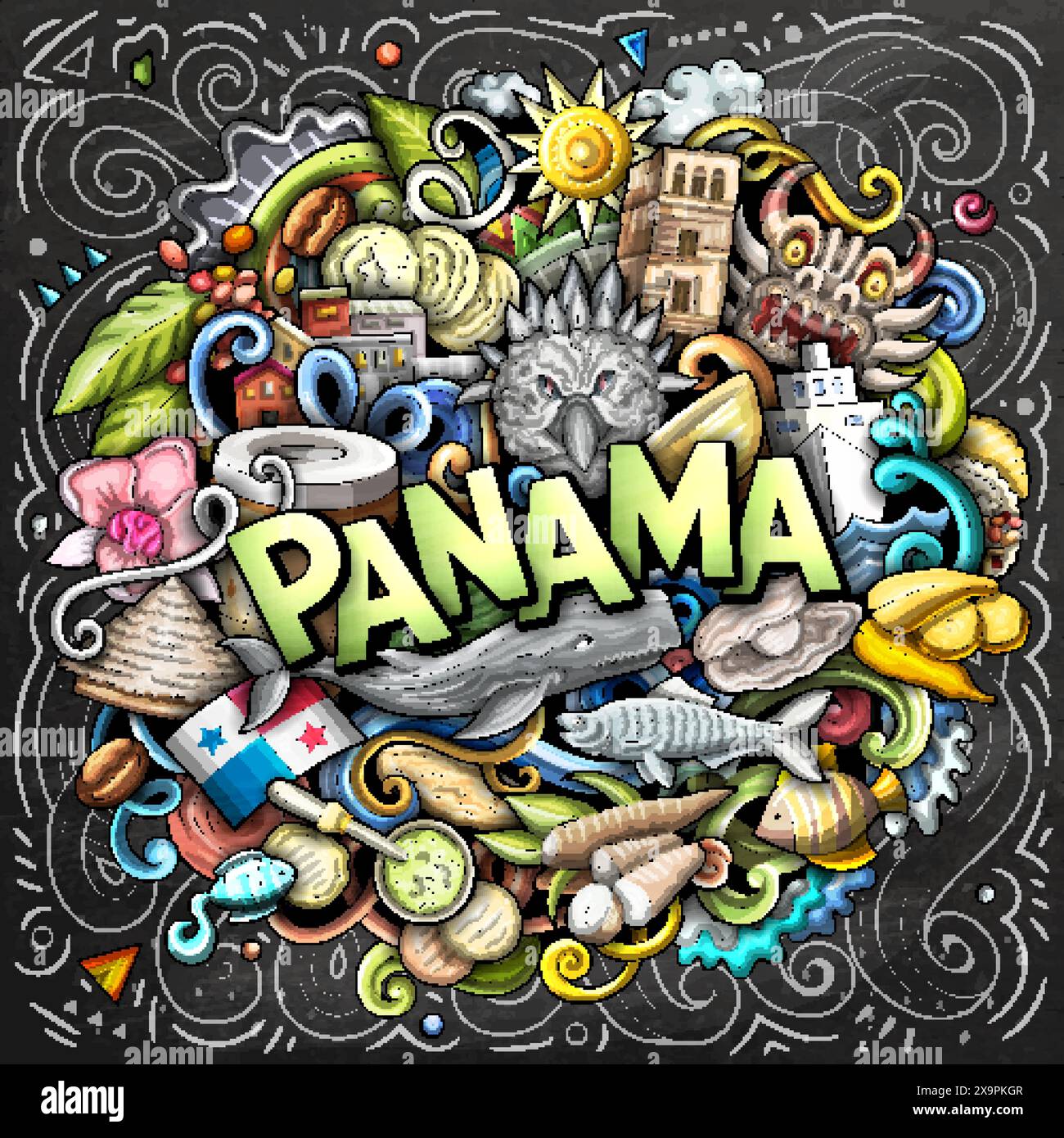 Vector funny doodle illustration with Panama theme. Vibrant and eye ...
