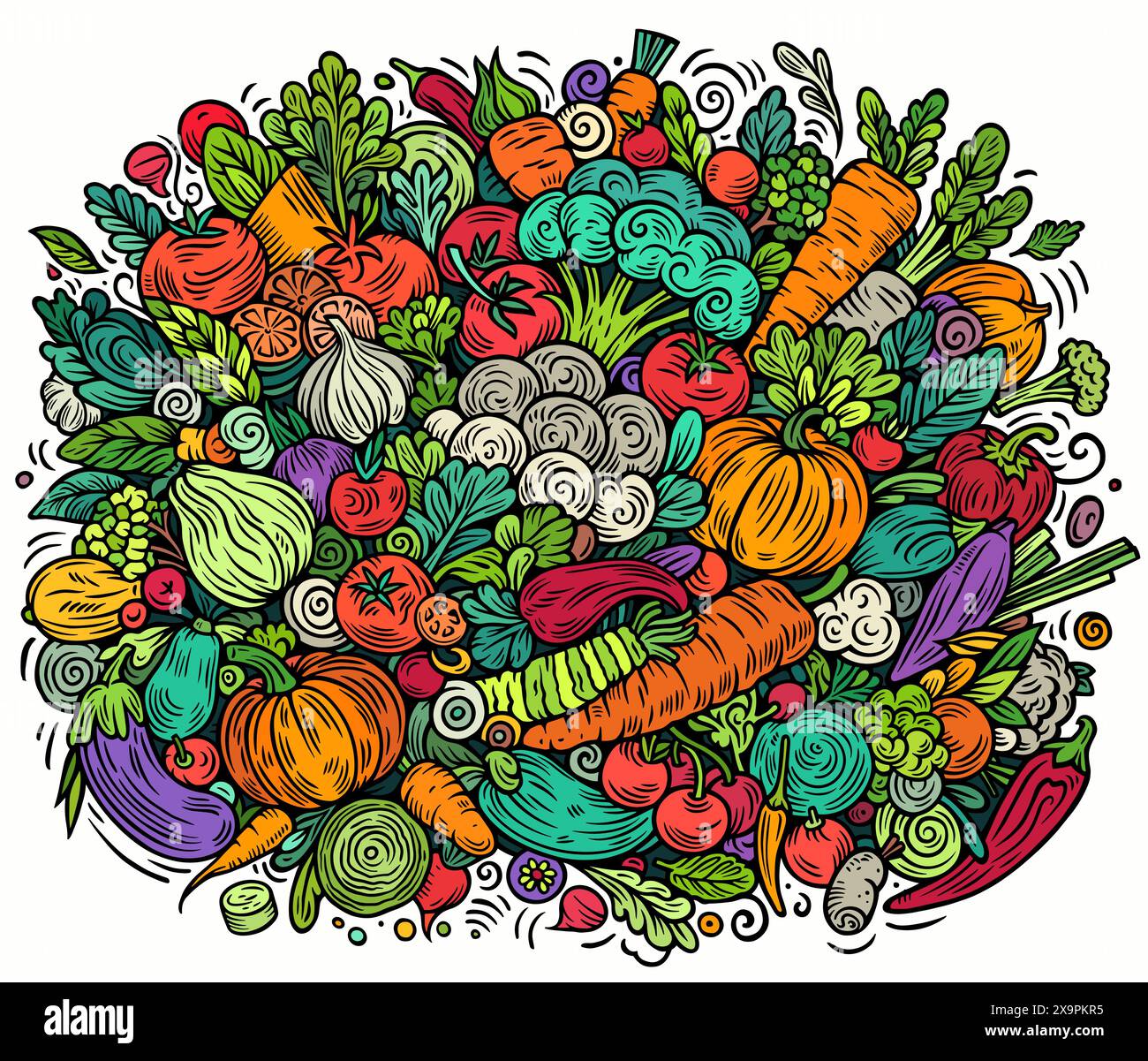 Vegetables cartoon vector doodles illustration. Nature food elements ...