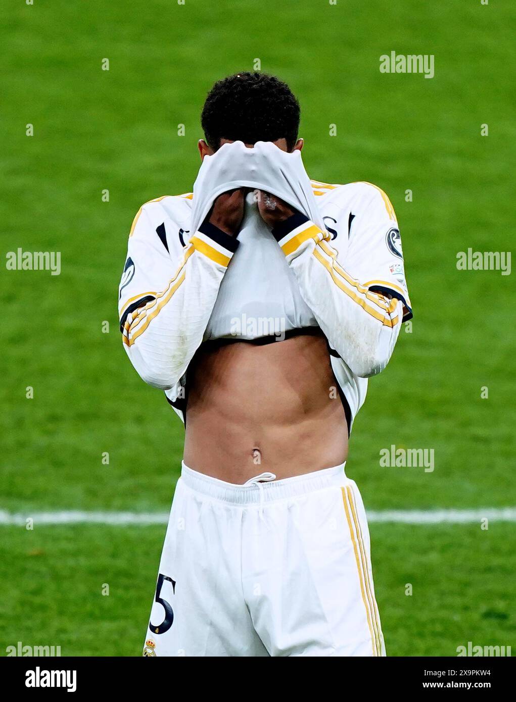 Real Madrid's Jude Bellingham reacts at the end of the UEFA Champions ...