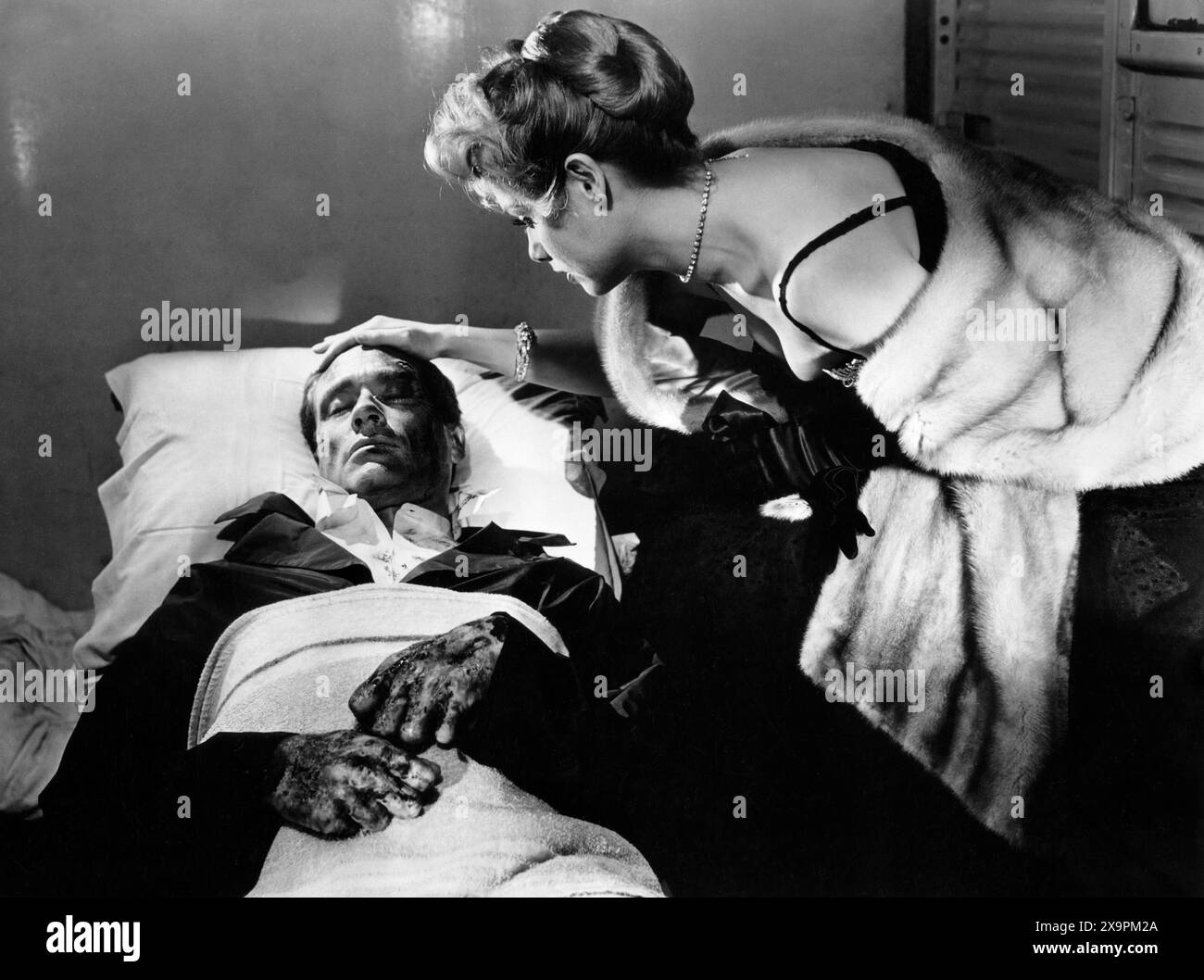 Mel Ferrer, Lucile Saint-Simon, on-set of the British-French film, "The ...