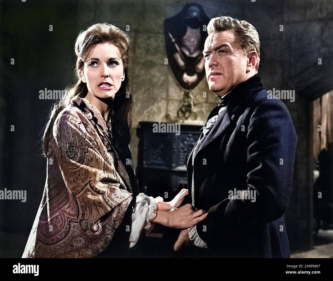 Debra Paget, Frank Maxwell, on-set of the film, "The Haunted Palace ...