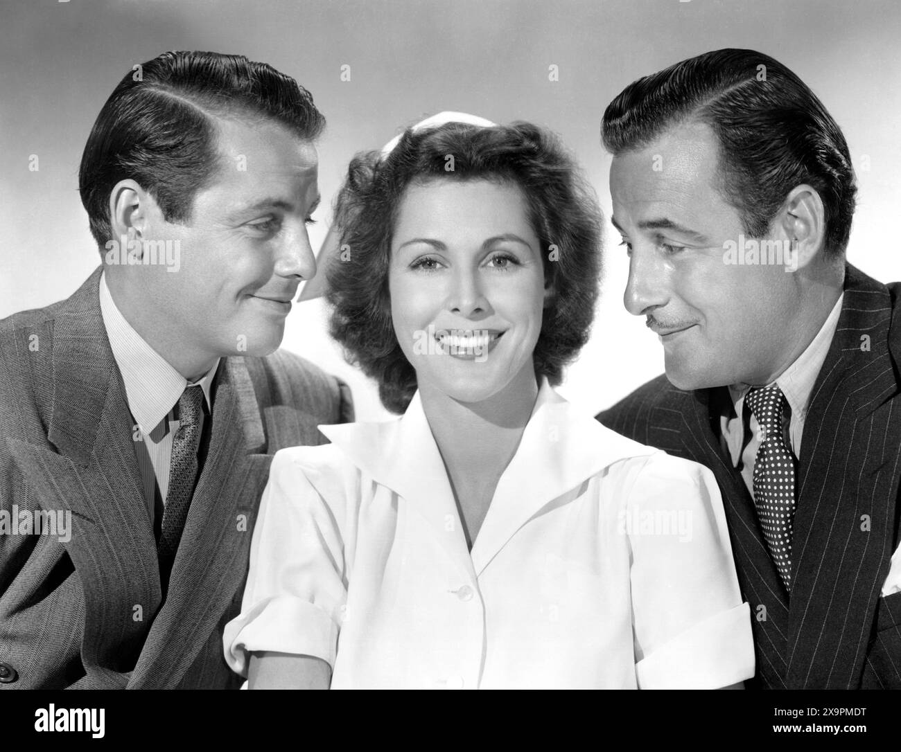 James Ellison, Frances Dee, Tom Conway, on-set of the film, "I Walked ...