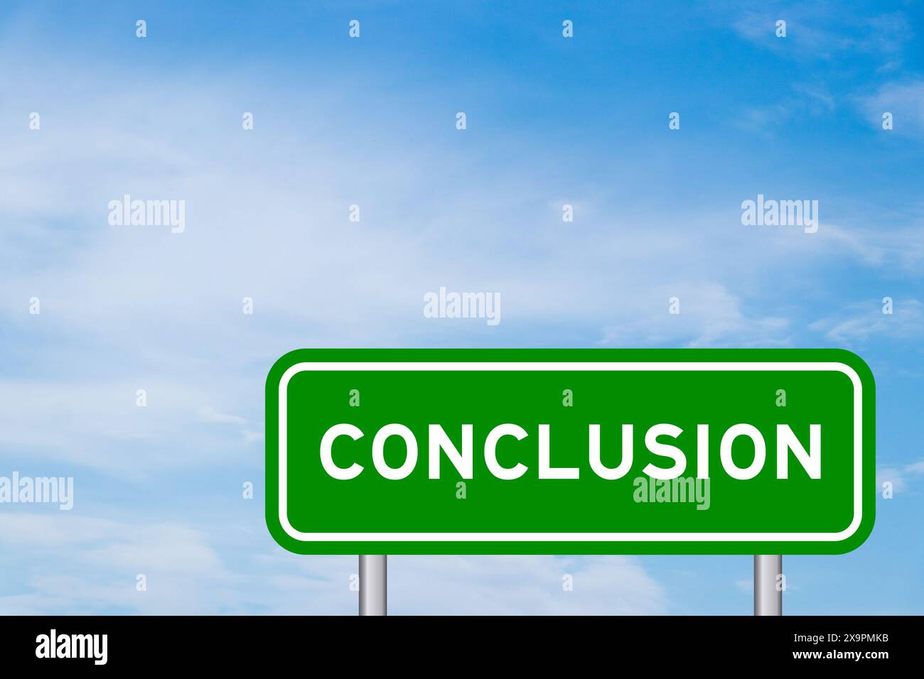 Green color transportation sign with word conclusion on blue sky with ...