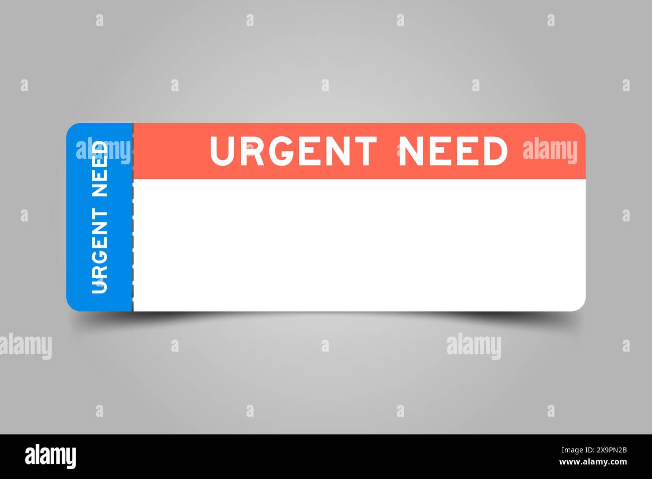 Blue and orange color ticket with word urgent need and white copy space ...