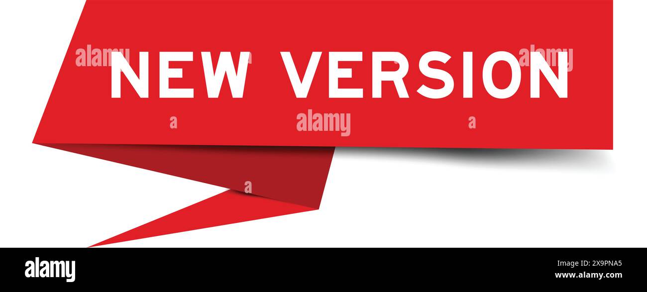 Red color speech banner with word new version on white background Stock ...