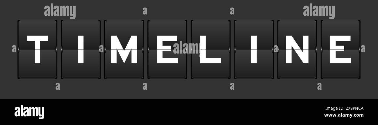 Black color analog flip board with word timeline on gray background ...