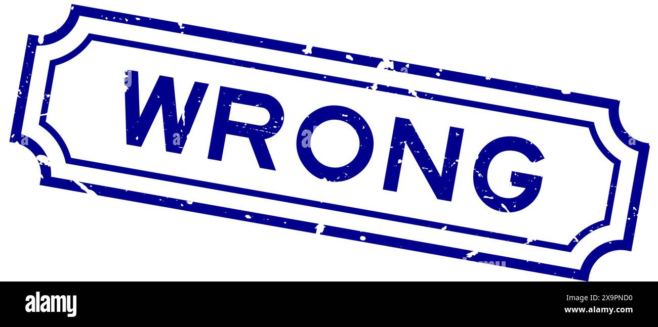 Grunge blue wrong word rubber seal stamp on white background Stock ...