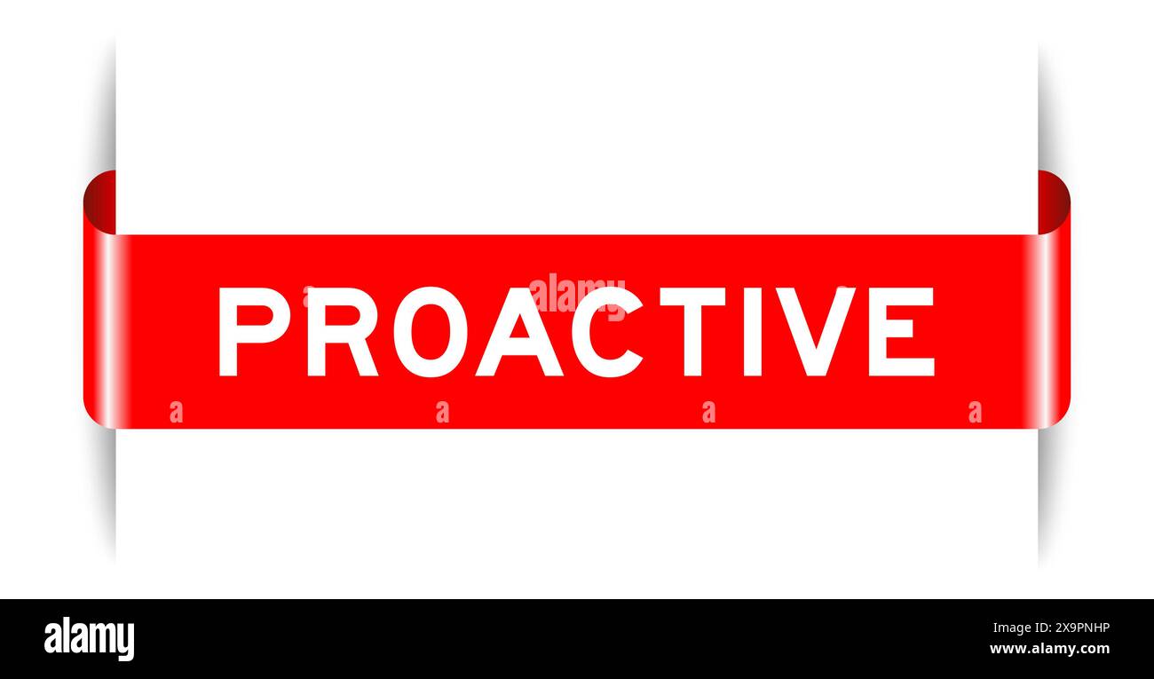 Red color inserted label banner with word proactive on white background ...