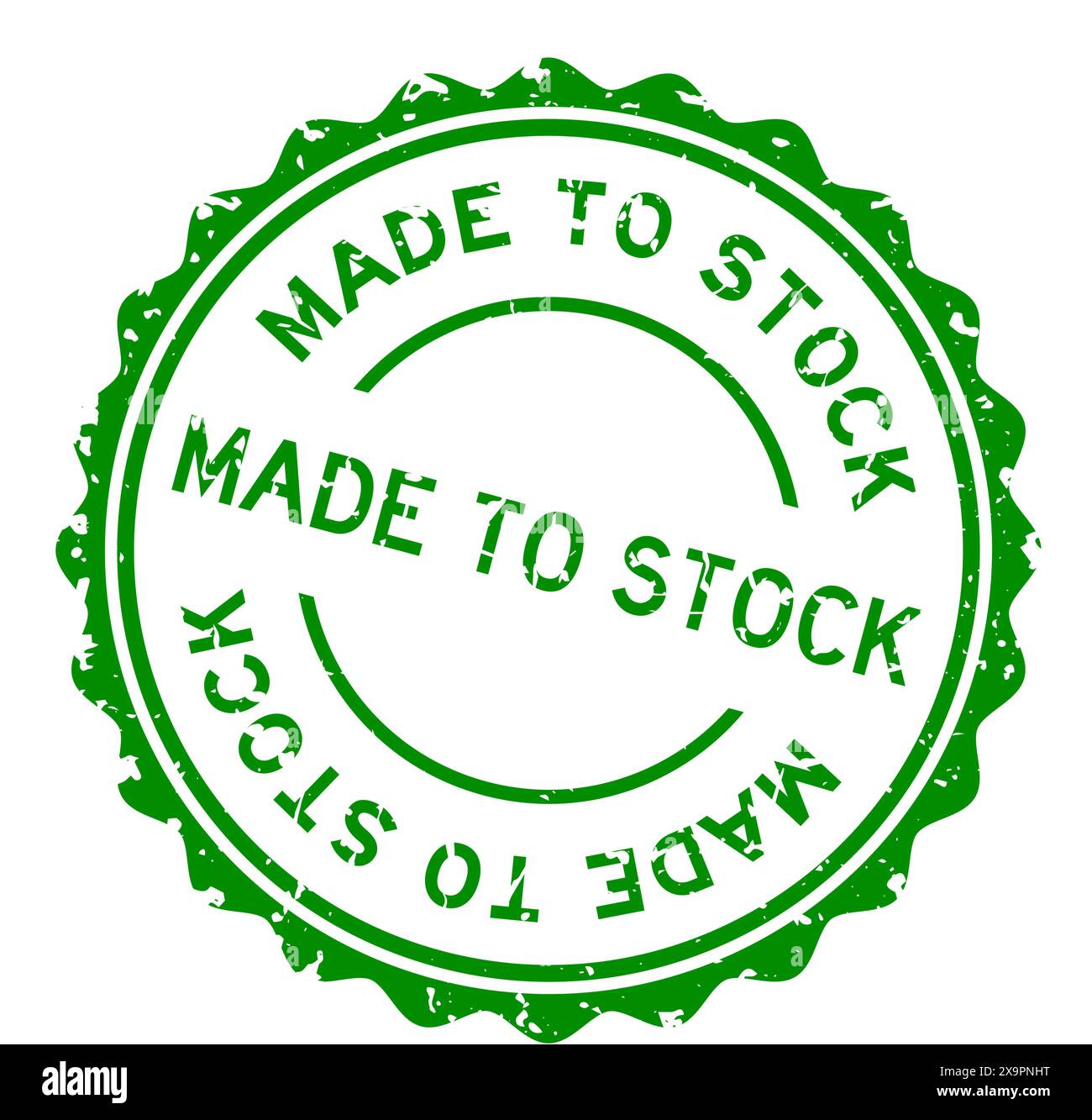 Grunge green made to stock word round rubber seal stamp on white ...