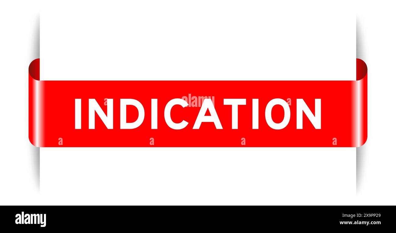 Red color inserted label banner with word indication on white ...