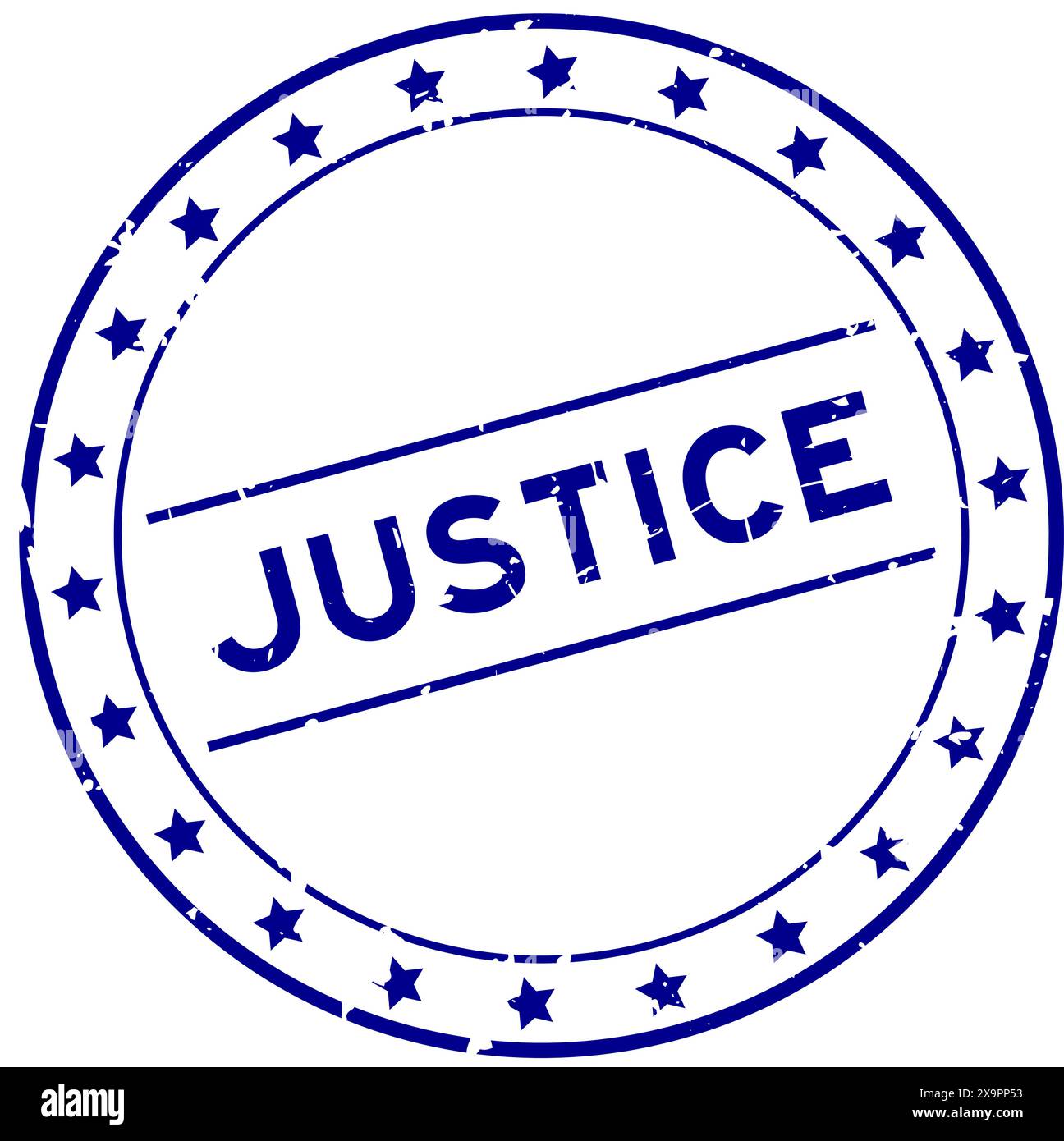 Grunge blue justice word round rubber seal stamp on white background ...