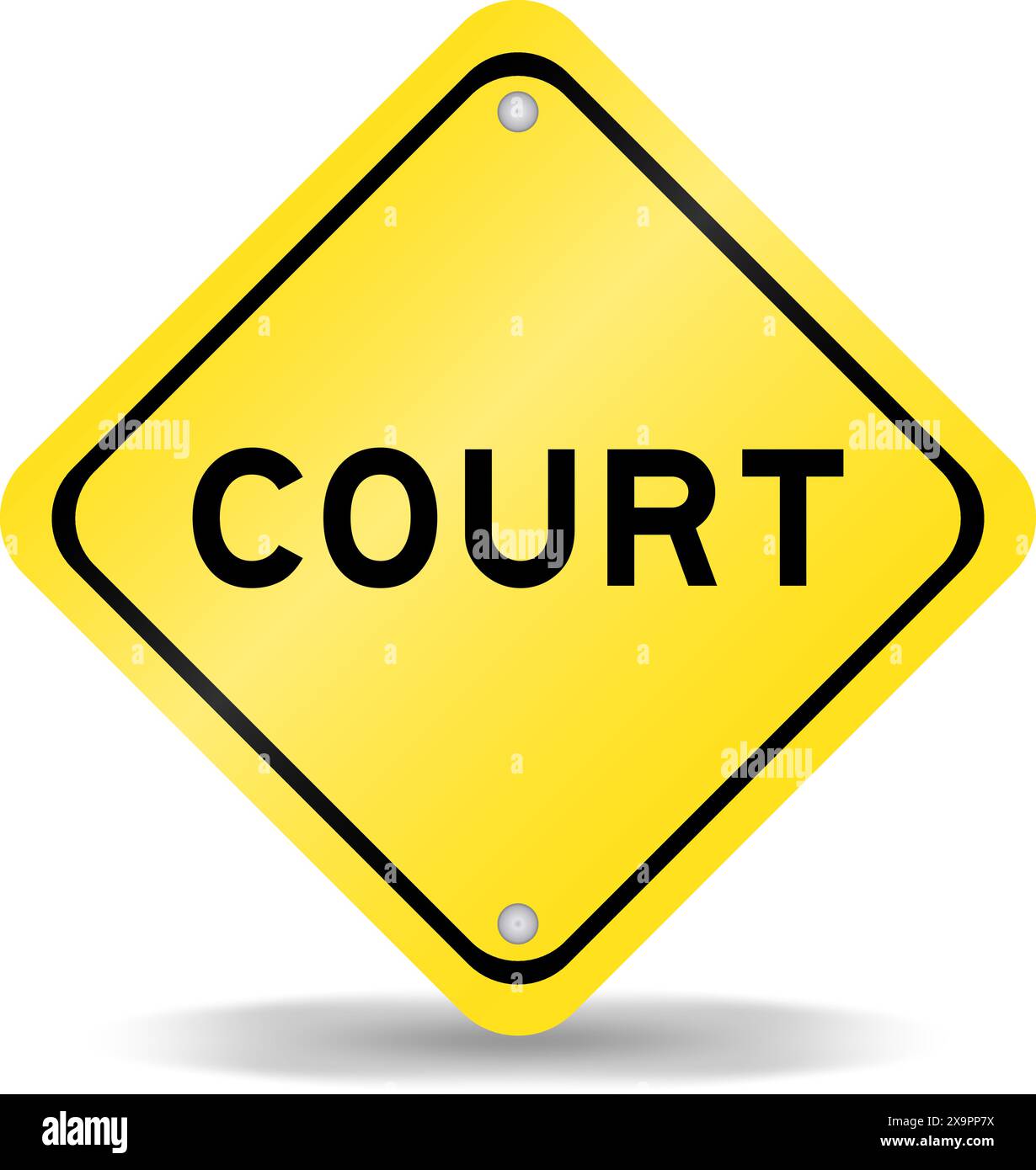 Yellow color transportation sign with word court on white background ...