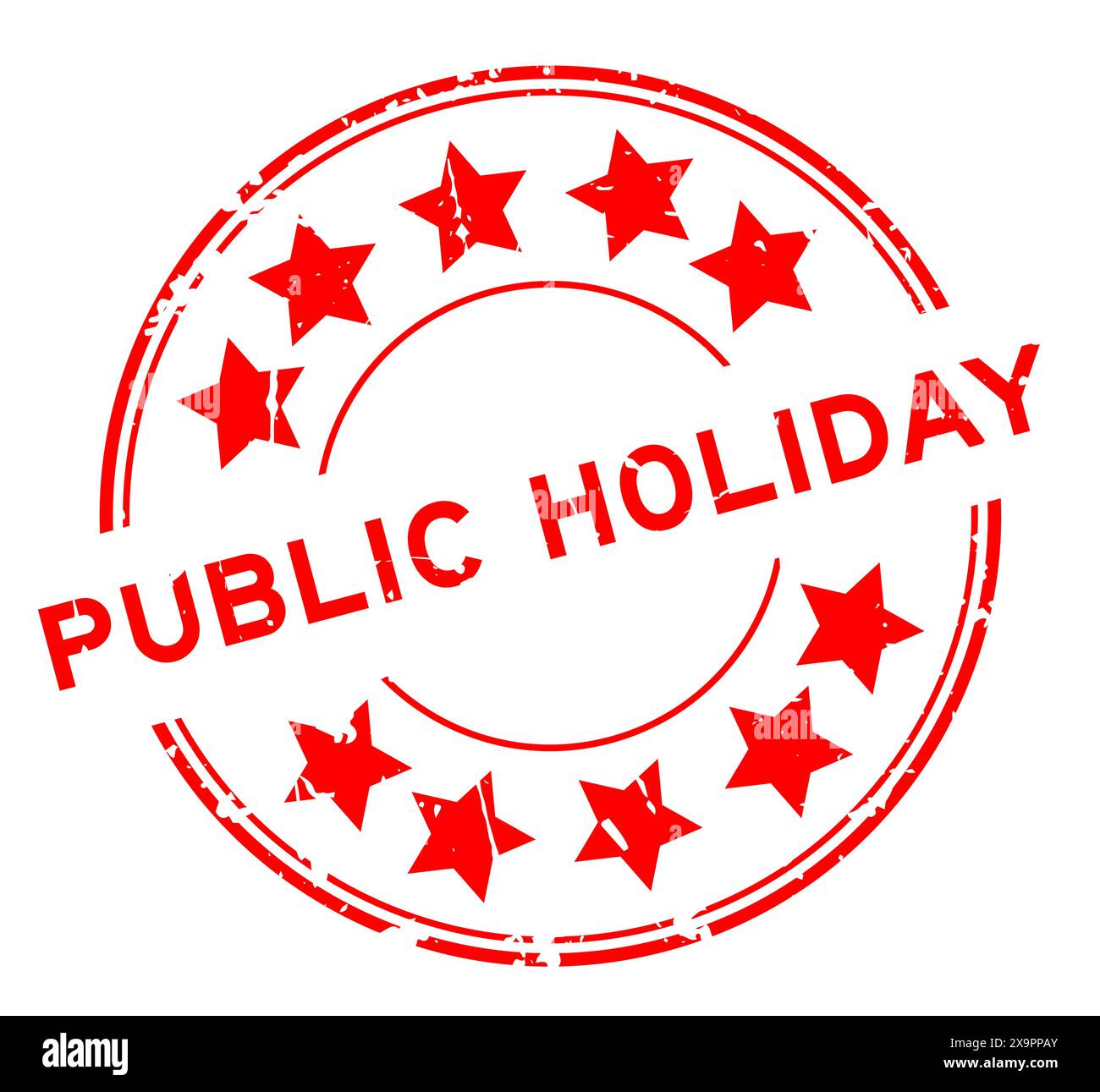 Grunge red public holiday word with star icon round rubber seal stamp ...