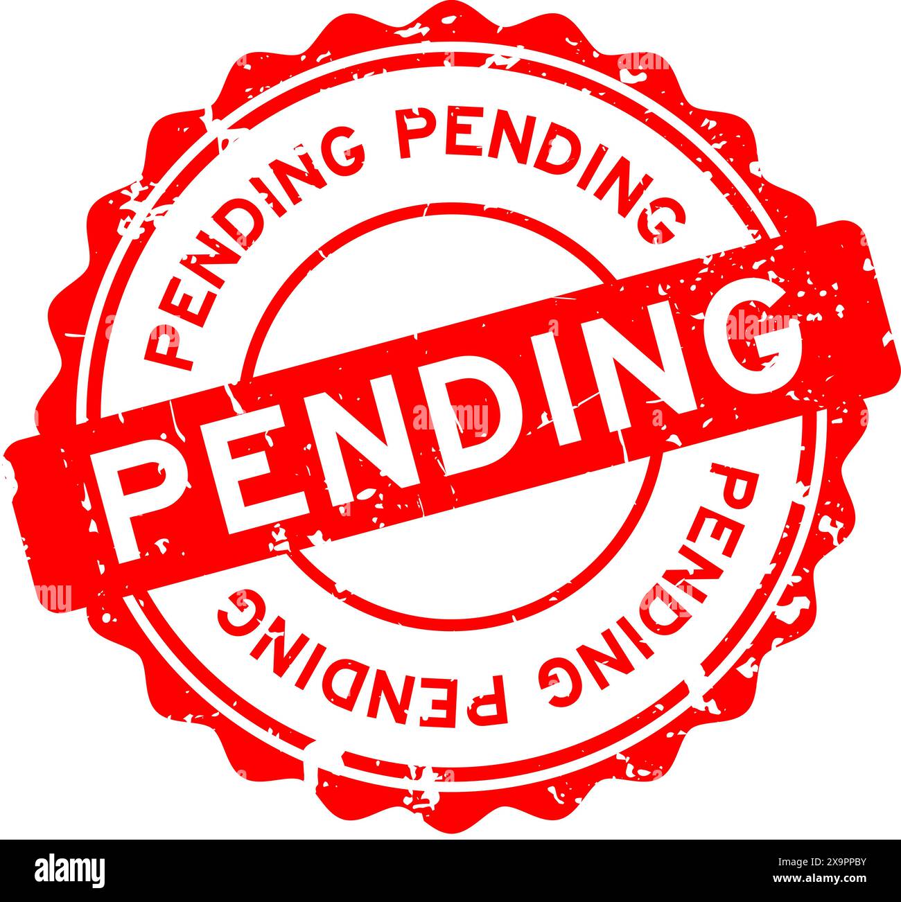 Grunge red pending word round rubber seal stamp on white background ...