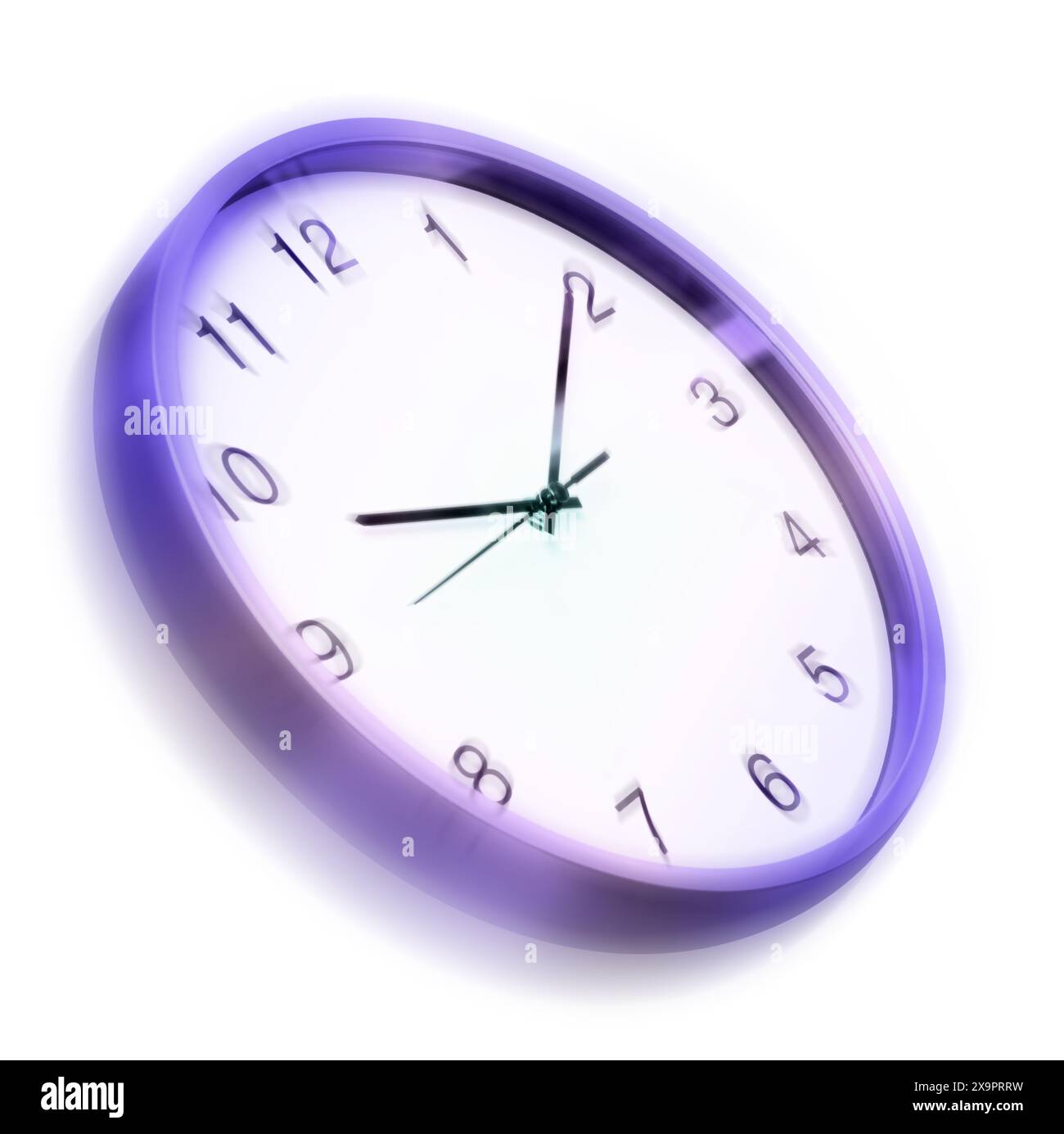 Closeup view of clock on white background, motion blur effect. Time ...