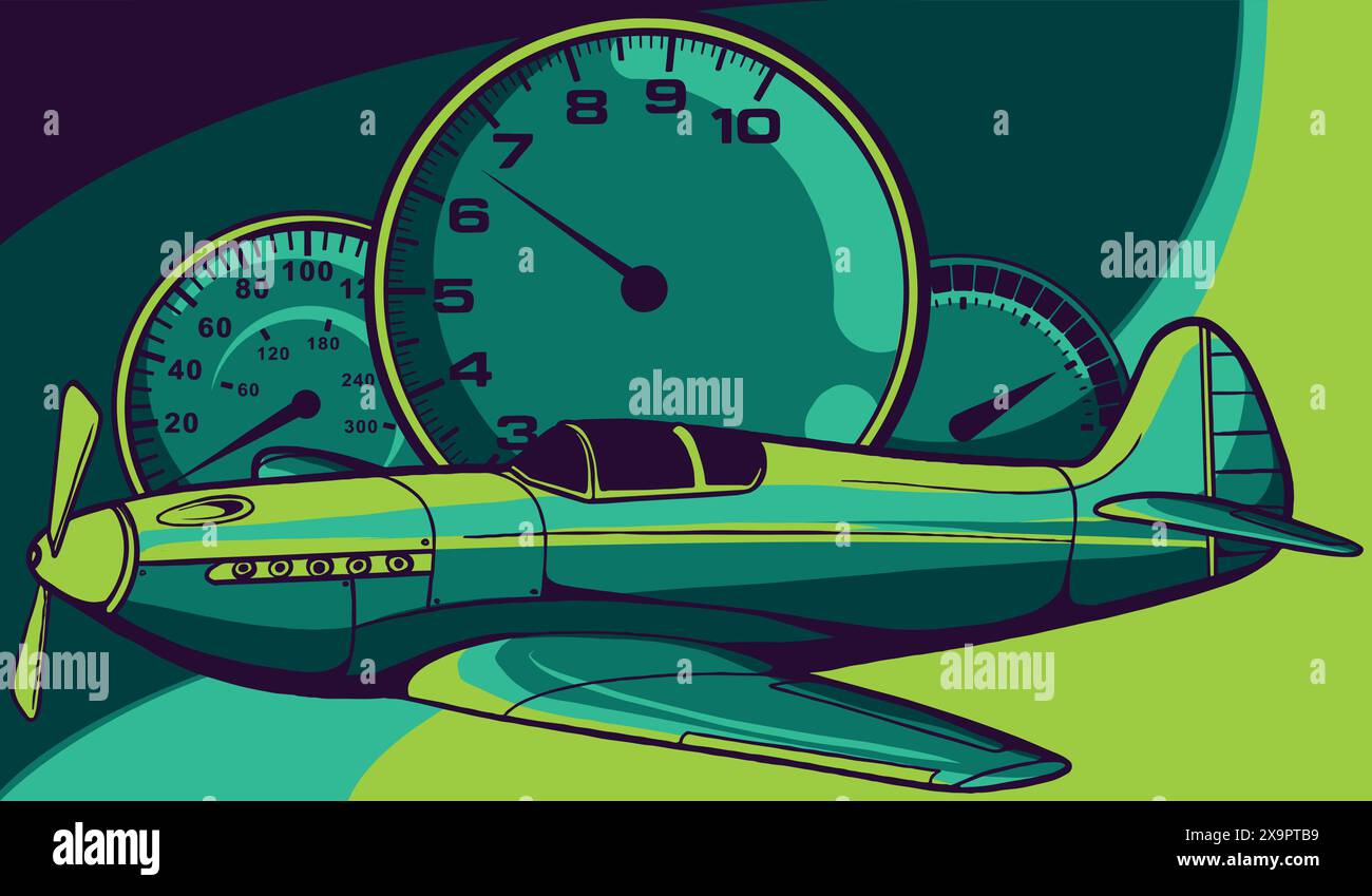 vector illustration of Retro flying fighter plane colorful concept ...