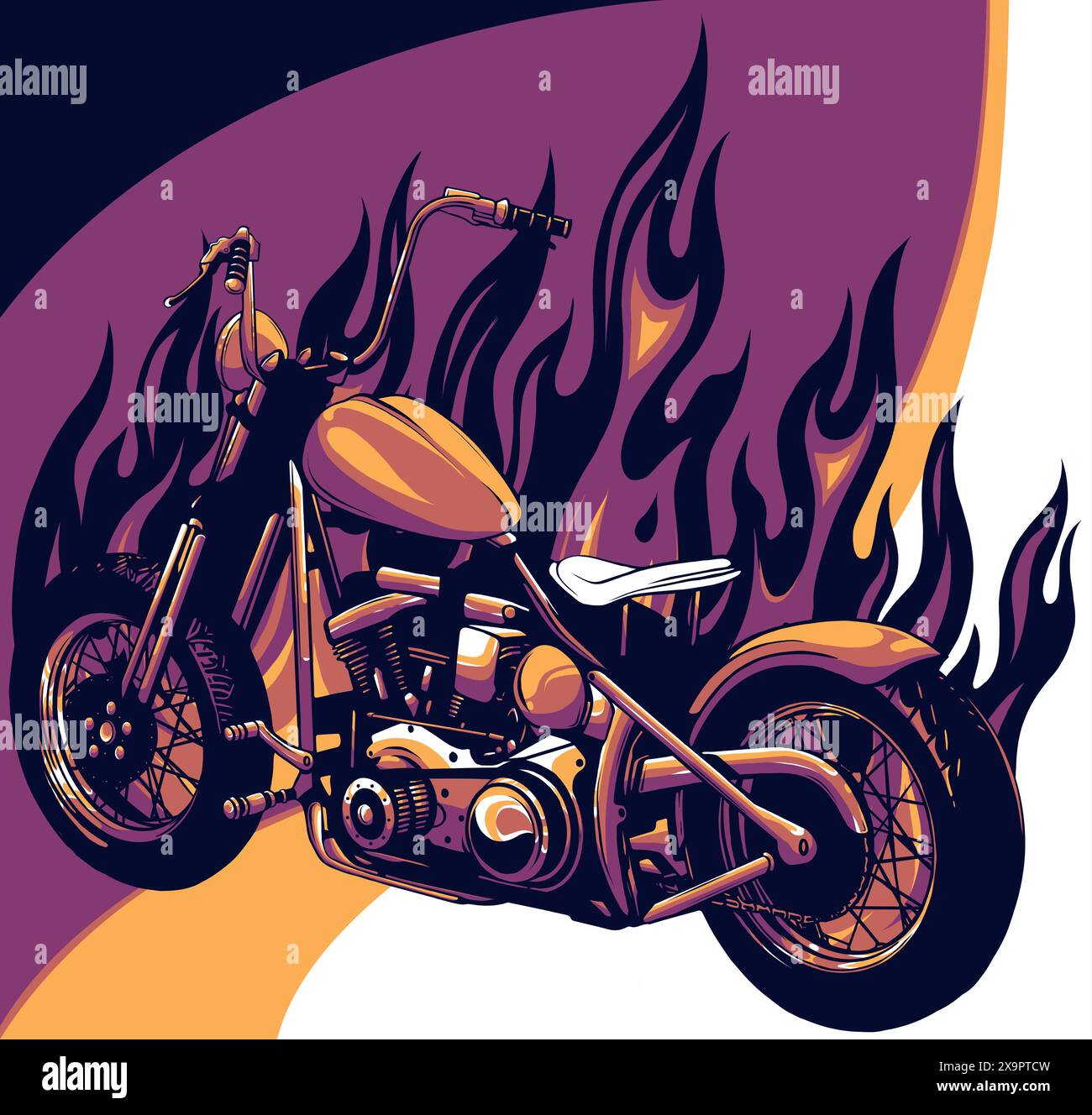 vecotr illustration of chopper motorcycle with fire flame Stock Vector ...