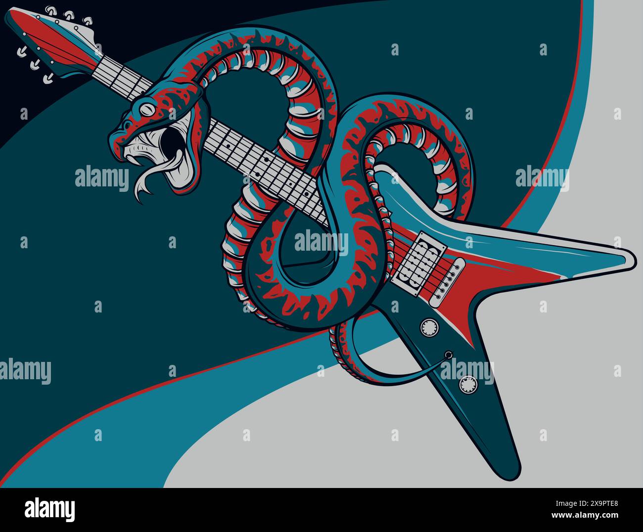 vector illustration of guitar with snake on white background Stock ...