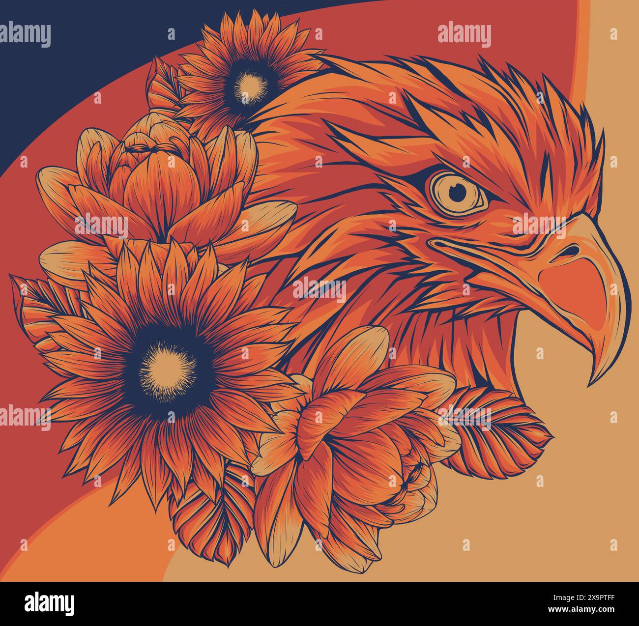vector illustration of an eagle head with flowers Stock Vector Image ...