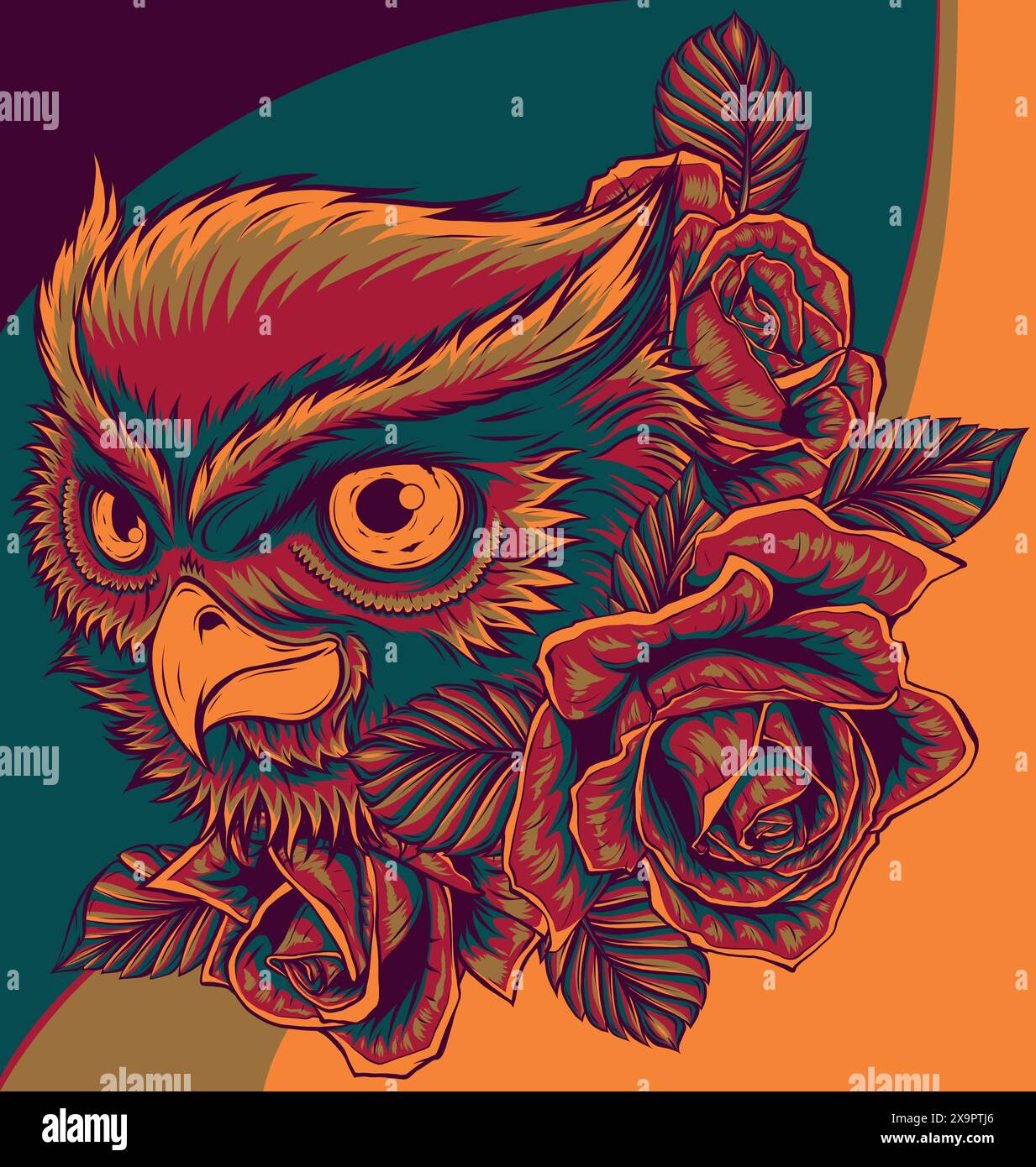 Vector illustration of owl head with rose flowers Stock Vector Image ...