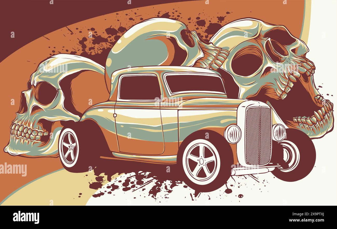 vector Illustration of hot rod car with skulls Stock Vector Image & Art ...