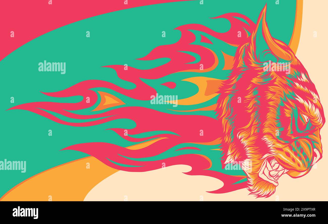 vector illustration of tiger head with flames Stock Vector Image & Art ...