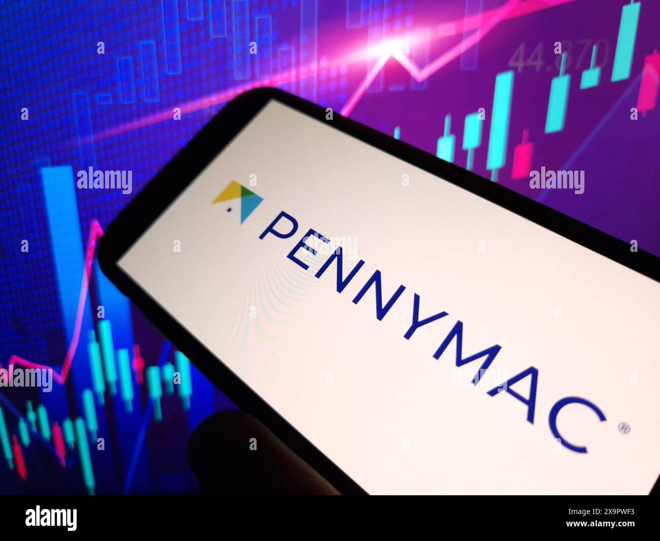 Konskie, Poland - May 30, 2024: PennyMac company logo displayed on ...