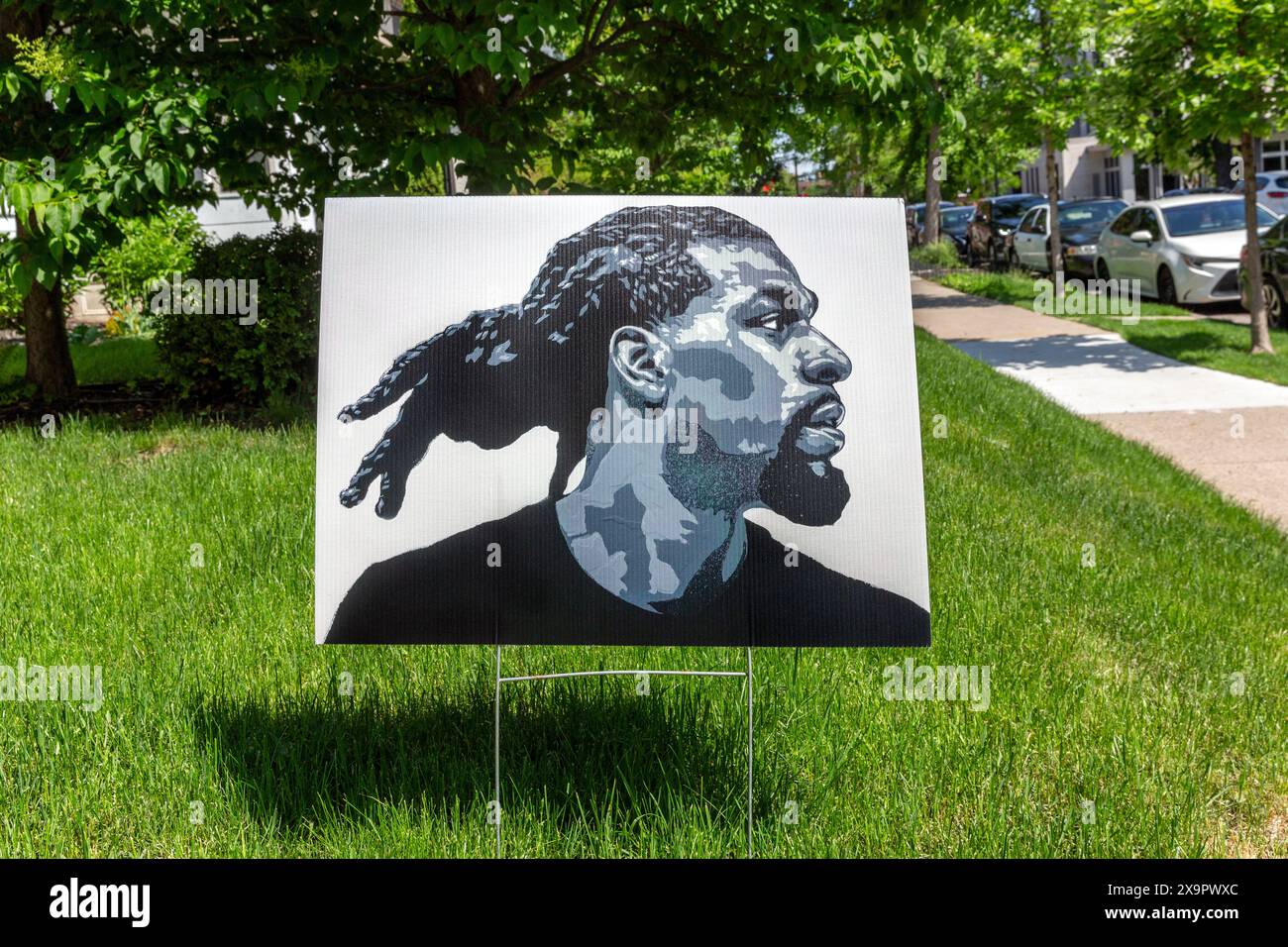 A Minneapolis yard sign depicting Minnesota Timberwolves basketball ...