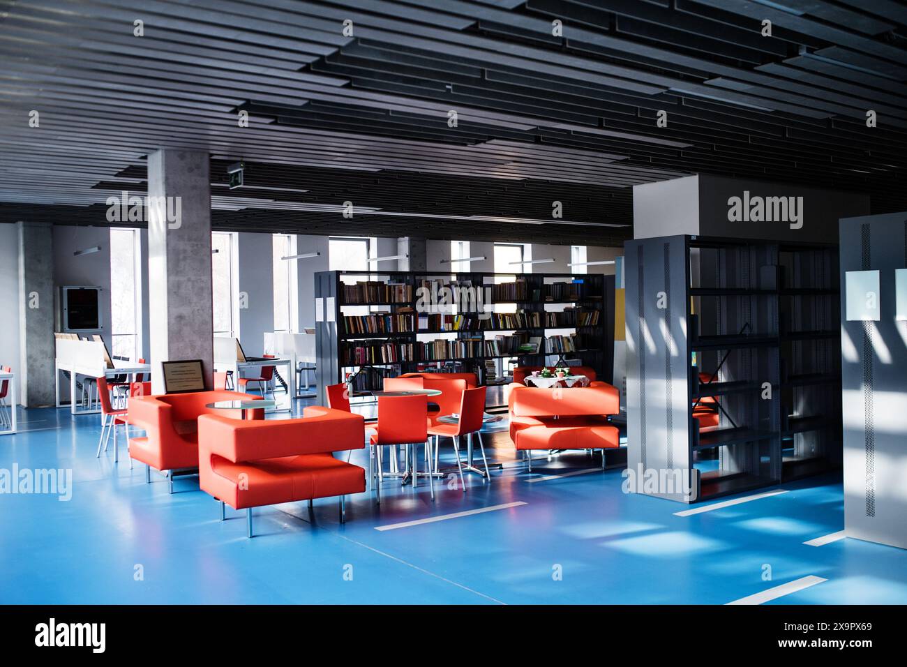 Modern university library with glass walls. Modern architecture in ...