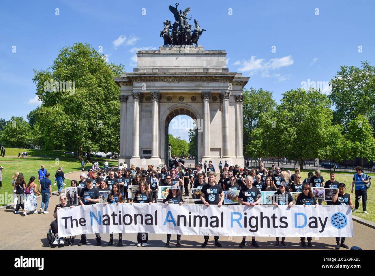 London, England, UK. 2nd June, 2024. Animal rights actvists gather with ...