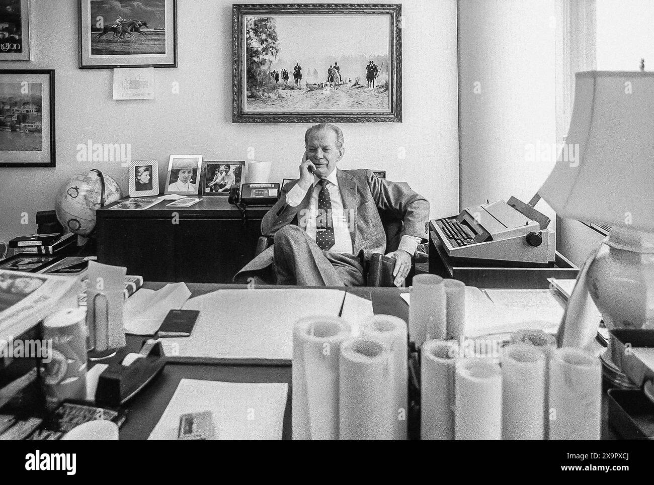 U.S. newscaster David Brinkley, portrait in his ABC-TV office ...