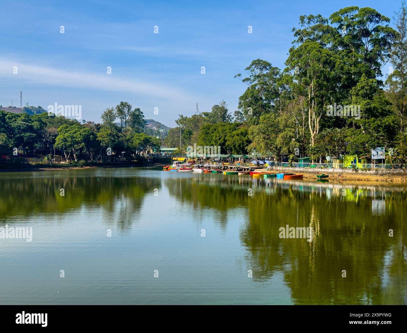 Boat house view on a morning with clear sky in Yercaud Lake which is ...