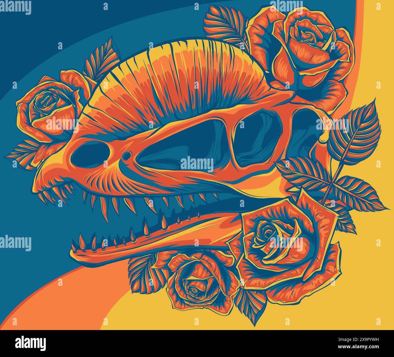 dinosaur head skull with rose artwork design Stock Vector Image & Art ...