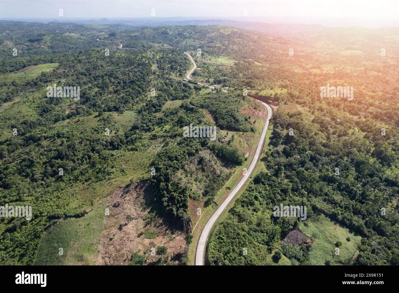 Going on beautiful road theme. Destination way in green landscape Stock ...