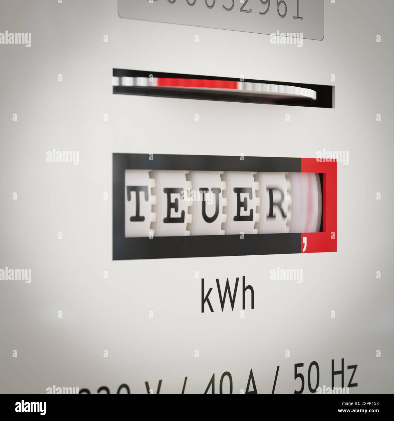 Meter Reader on a wall. The German text "teuer" (expensive) instead of ...