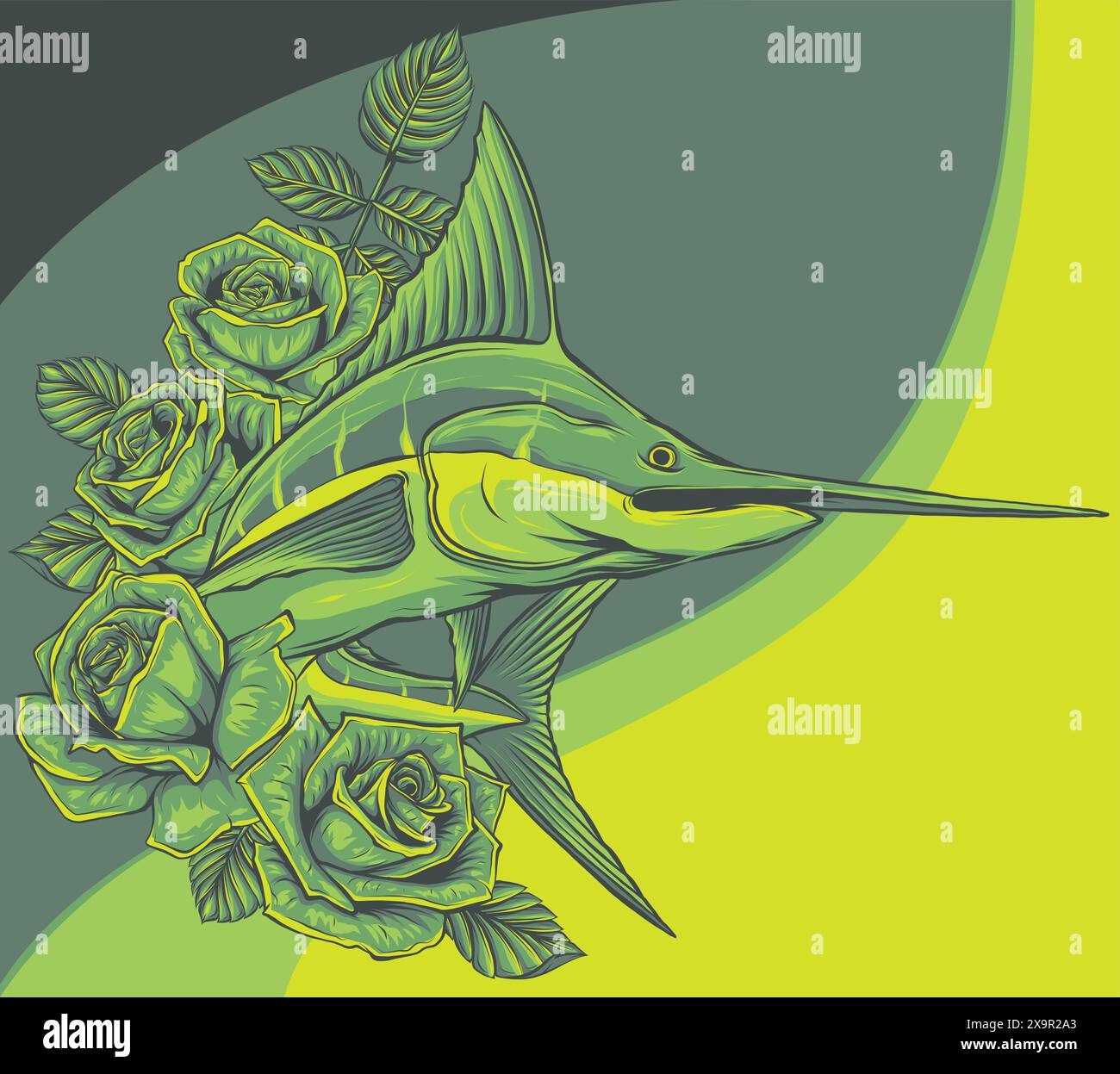 vector illustration of sword fish with roses Stock Vector Image & Art ...