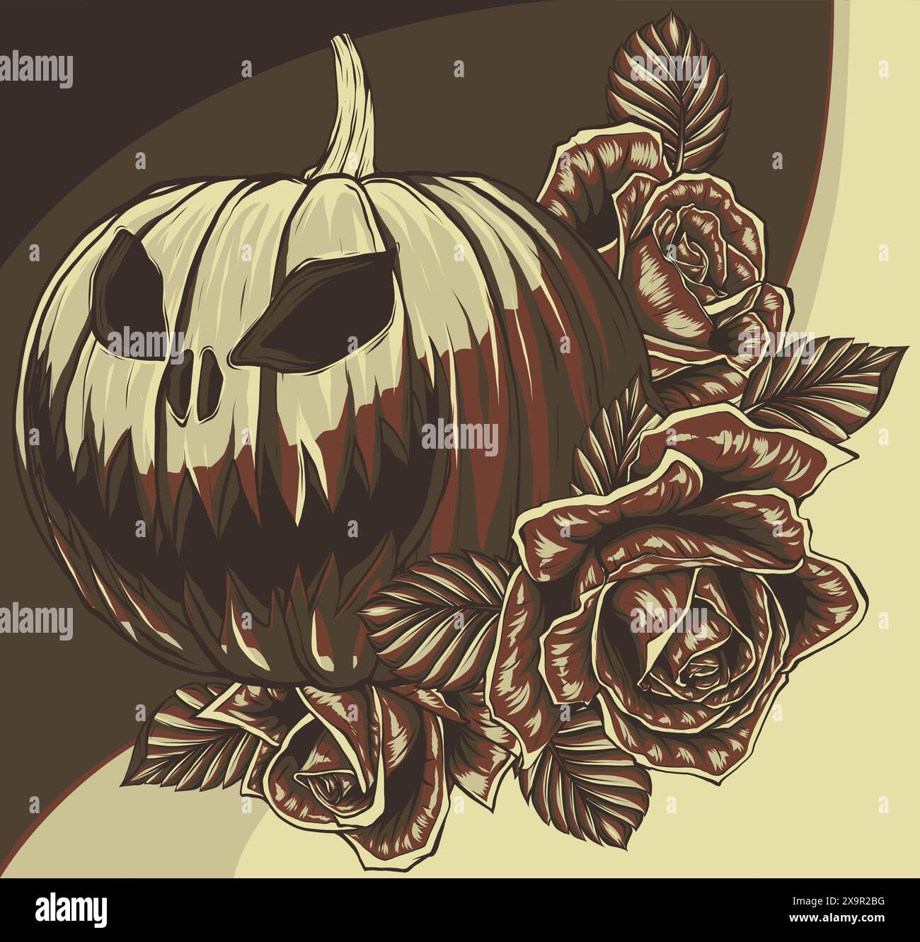 vector illustration of halloween Pumpkin with Roses Stock Vector Image ...