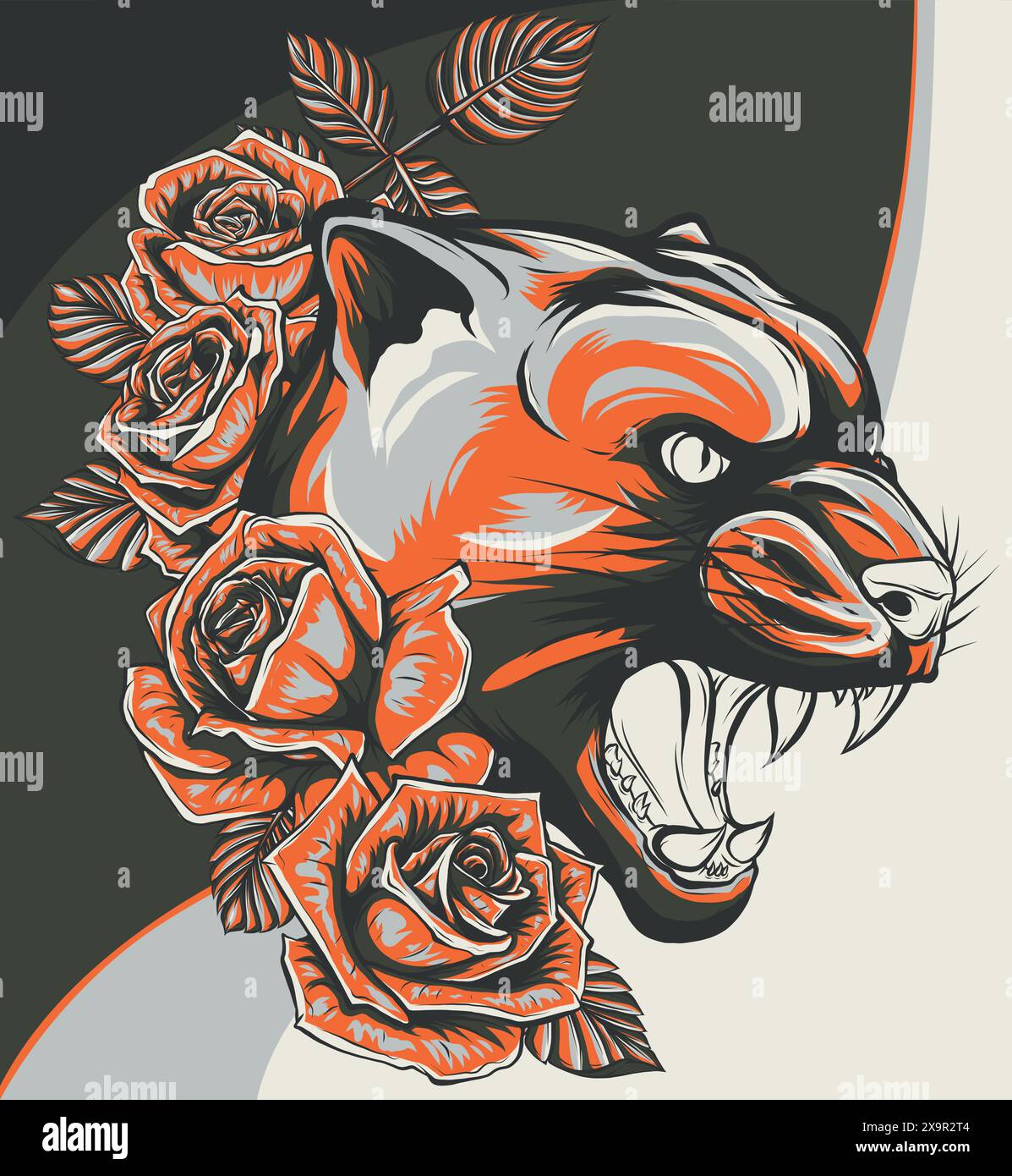 vector illustration of puma head with roses Stock Vector Image & Art ...