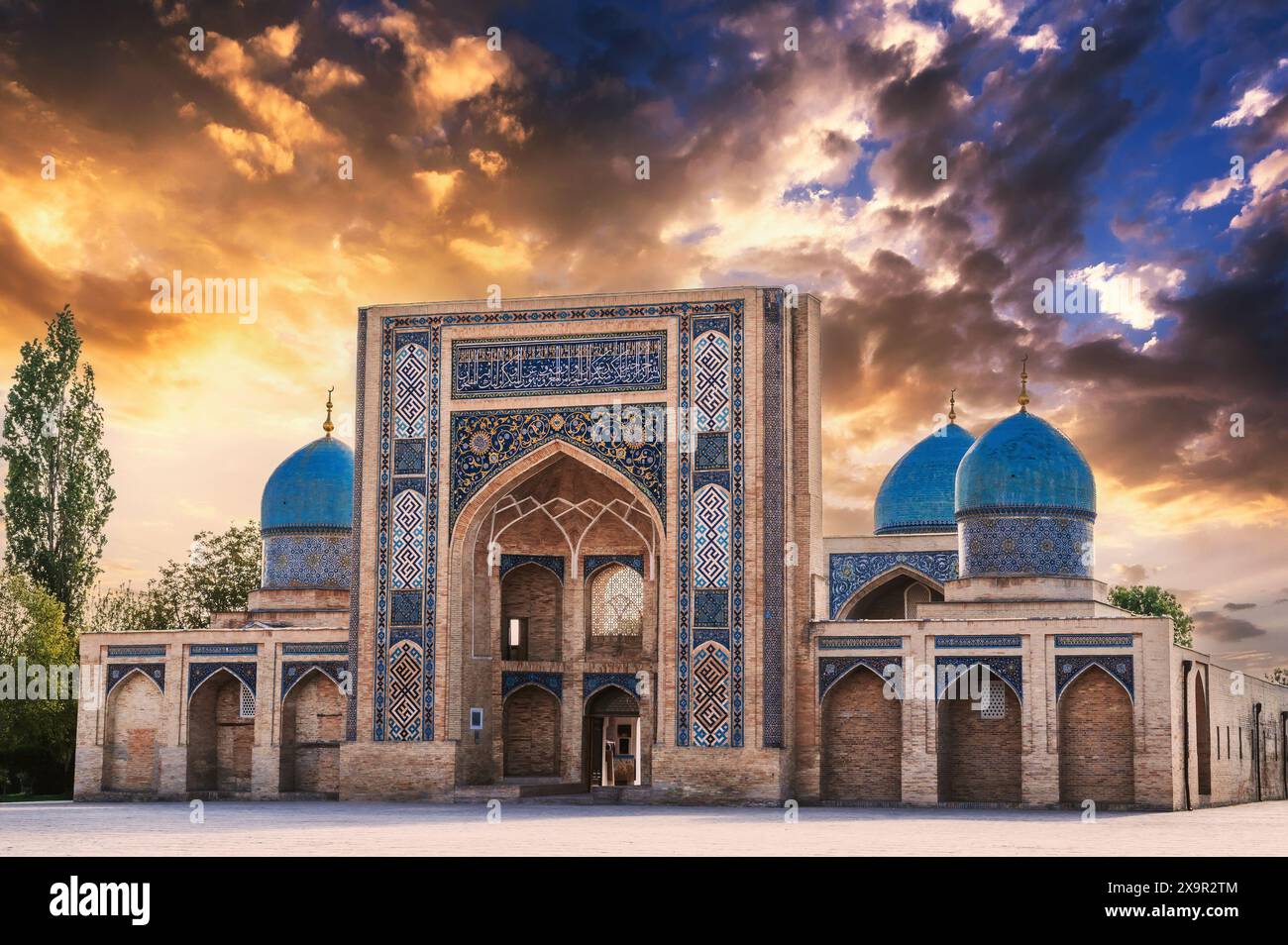 ancient old Muslim Madrasah of Barak Khan at sunset in summer. Hazrati ...