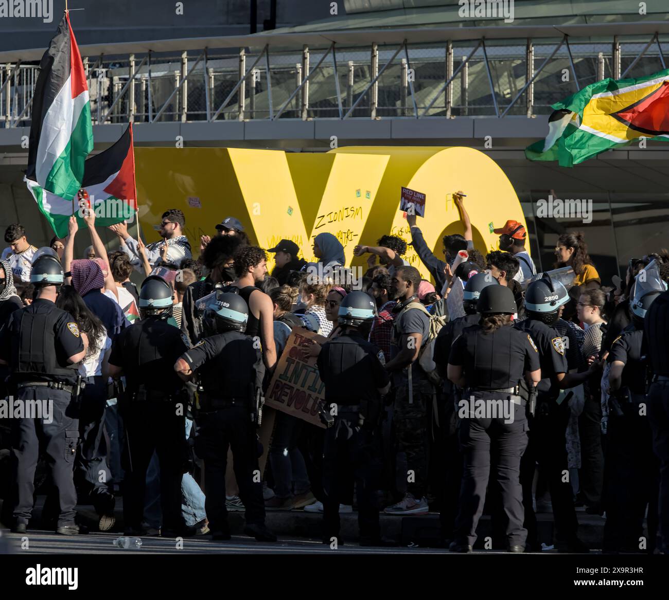 Brooklyn, NY - May 31 2024: Pro Palestine protestors vandalize YO-OY ...