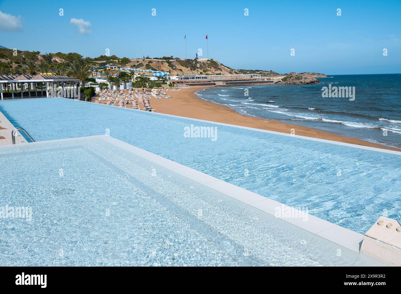 View of the pool and sea from the hotel in Catalkoy, Kyrenia, Northern ...