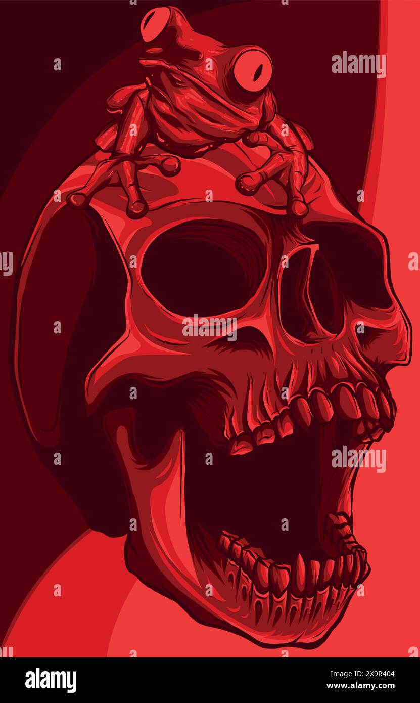 frog on human skull vector illustration design on white backgrond Stock ...