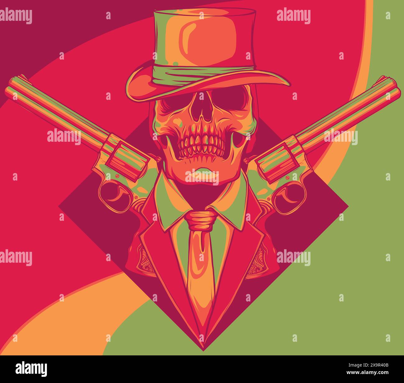 Skeleton gangster with revolvers in suit. Vector illustration Stock ...