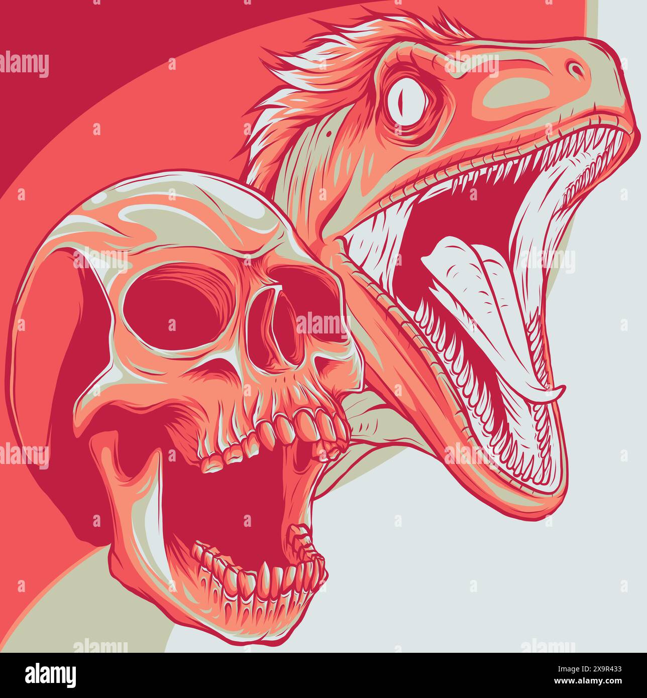 vector illustration of Velociraptor head with human skull Stock Vector ...