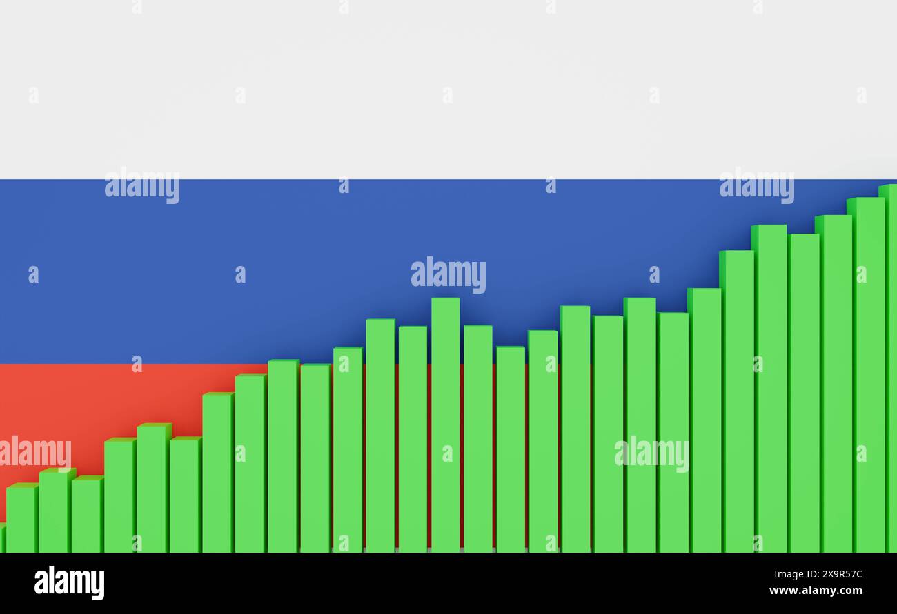 Russia, bar graph up, growth. Russia rising bar chart with Russian flag ...