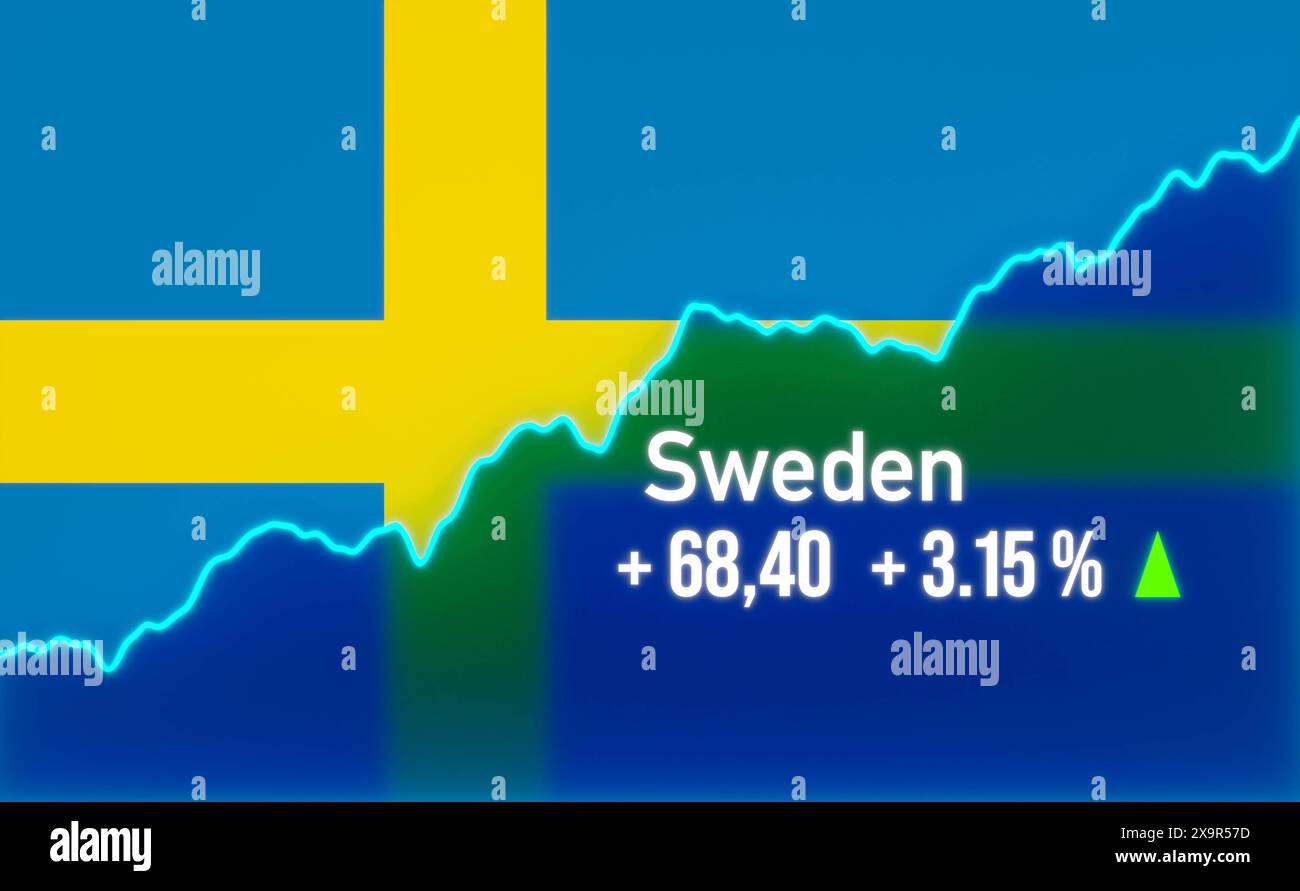 Sweden stock market up, rising chart. Sweden stock market up. Rising ...