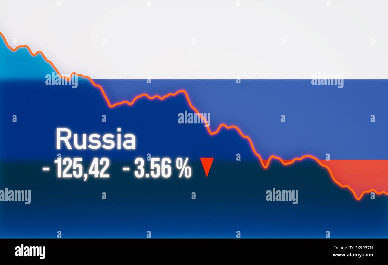 Russia stock market down, falling chart. Russia stock market down ...