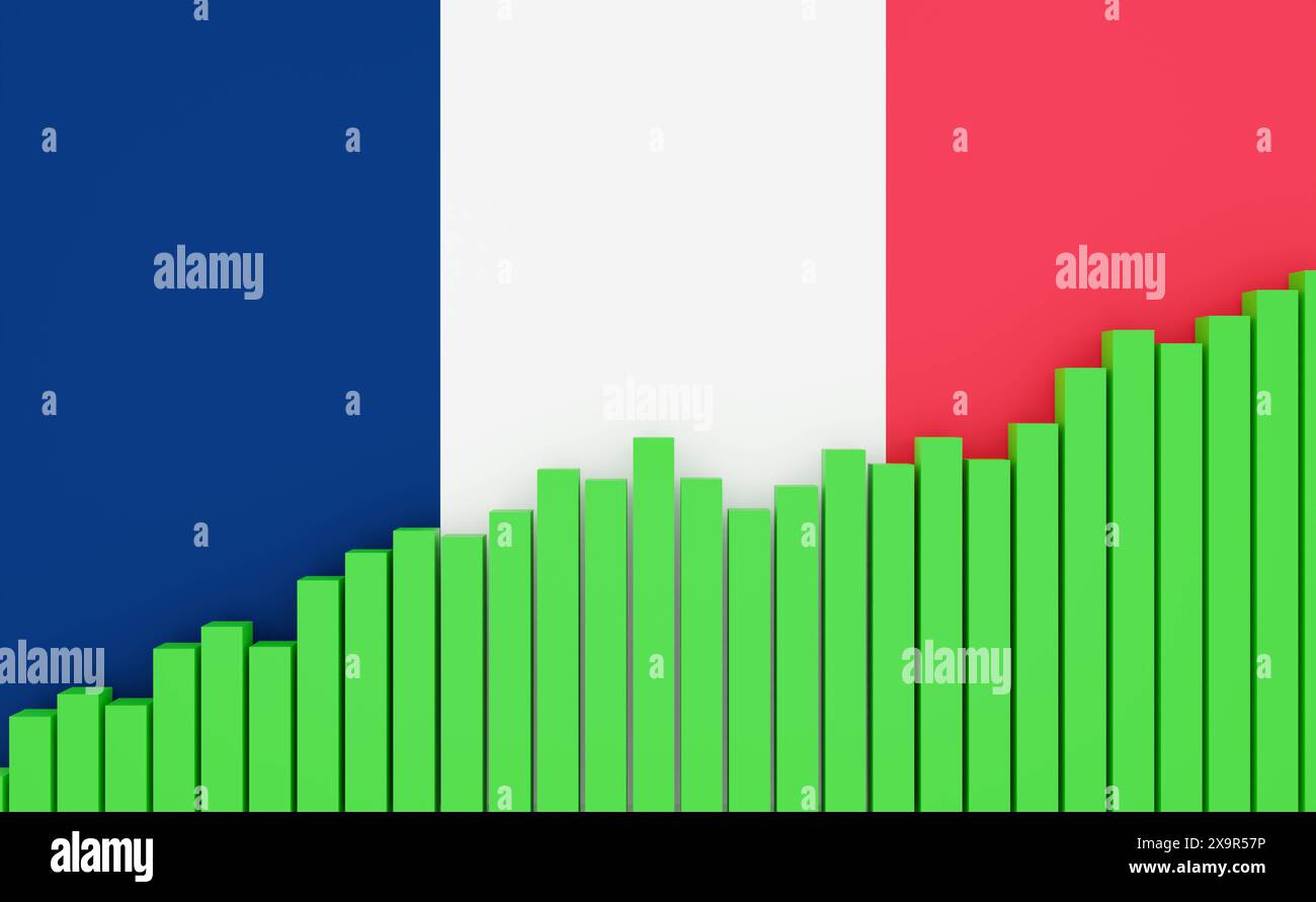 France, bar graph up, growth. France, rising bar chart with French flag ...